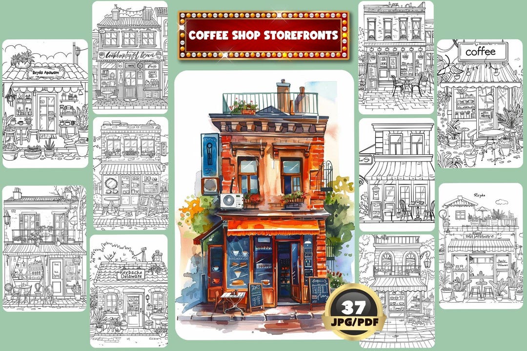 Coffee Shop Storefronts Coloring Book: Architect Shophouse Designs ...