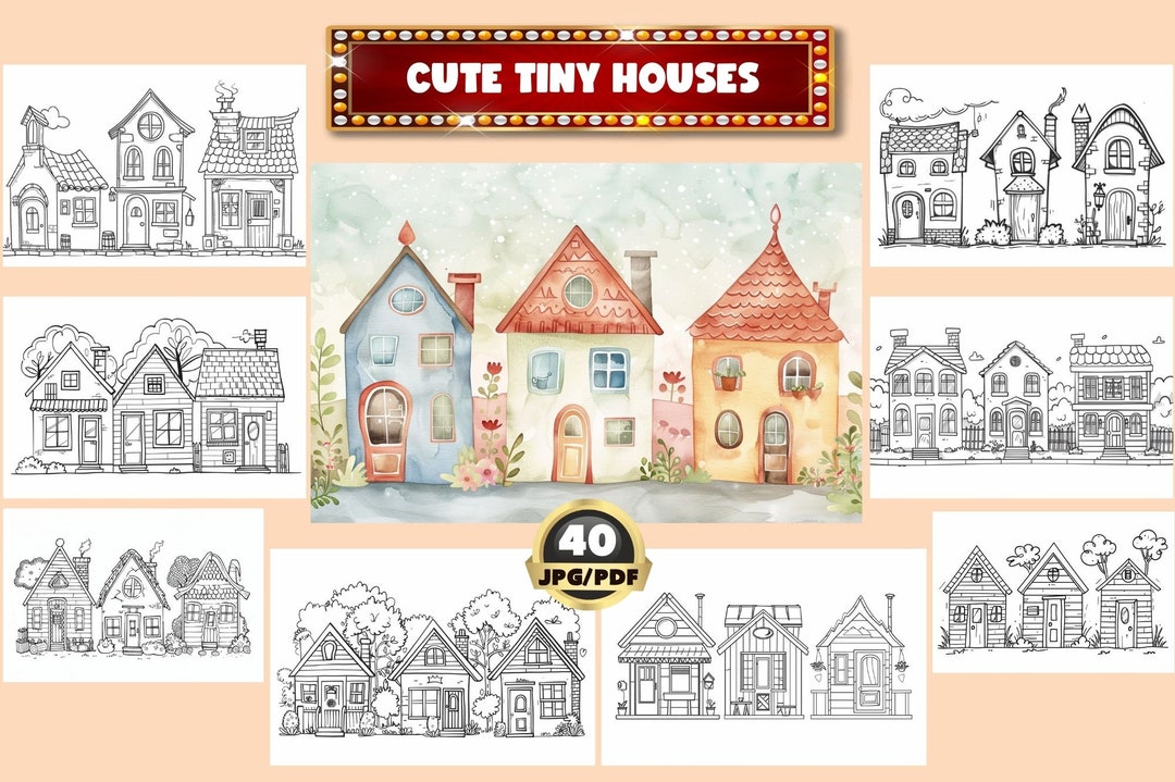 Cute Tiny Houses Coloring Book: Relaxing Architect Designs (PDF) - Etsy