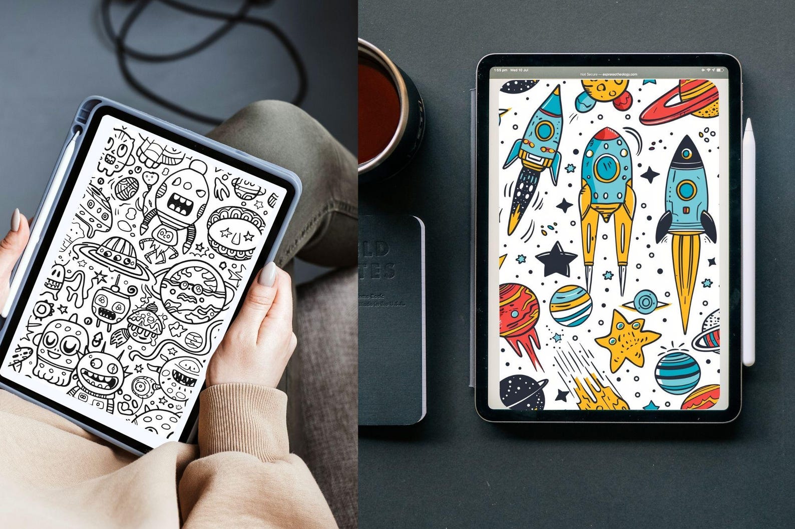 Spaceship and Alien Coloring Book, Doodle Coloring, Relaxing and ...