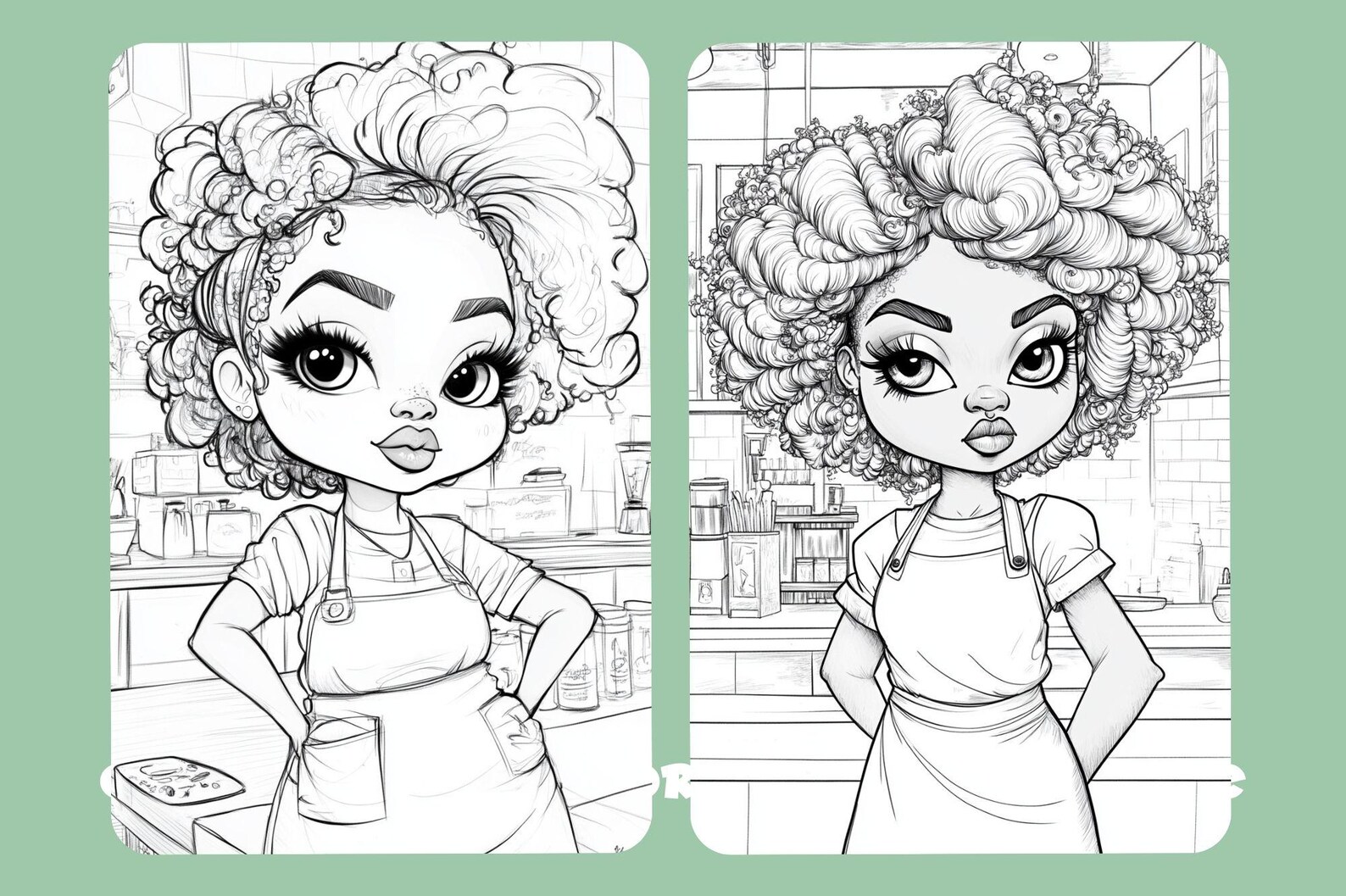 Chibi Coffee Shop Waitress Coloring Book, Black Chibi Waitress Girl ...
