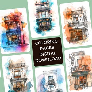 Pub Front Side Digital Colorıng Book, Architect Coloring, Houses ...
