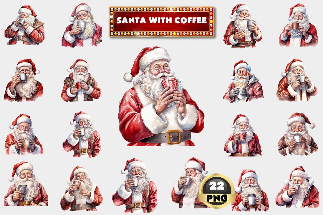 Santa With Coffee Clipart, Christmas Coffee Clipart, Santa Xmas Coffee ...