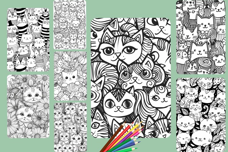 Kawaii Cute Cats Doodle Coloring Book, Cats Doodle, Relaxing and ...