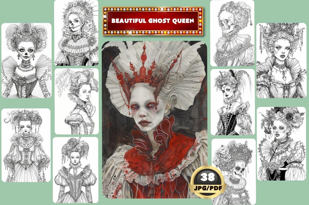 Beautiful Ghost Queen Digital Coloring Book, Halloween Coloring, Ghost ...