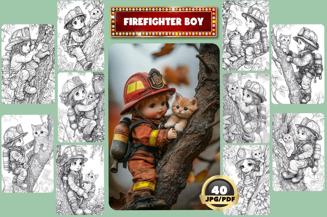 Firefighter Boy Coloring Book, Little Hero Boy, Fireman Coloring ...