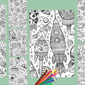 Spaceship and Alien Coloring Book, Doodle Coloring, Relaxing and ...