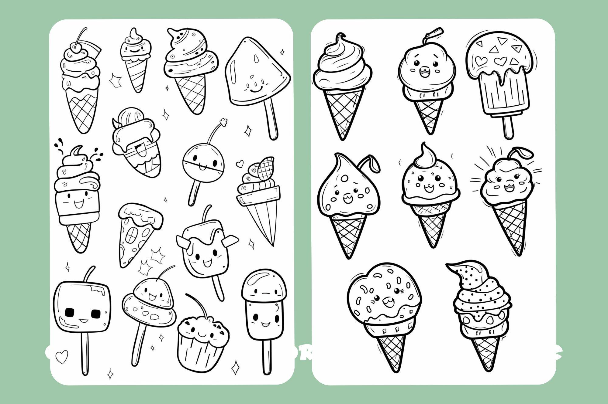 Tiny Summer Ice Cream Digital Coloring Book: Doodle Art (printable PDF ...