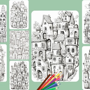 Fantasy House Coloring Book: 35 Relaxing Doodle Pages (printable PDF ...