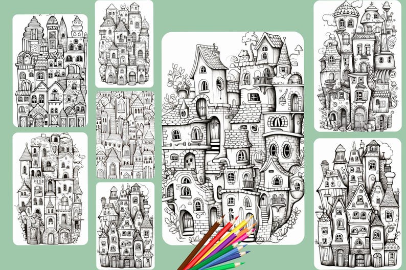 Fantasy House Coloring Book: 35 Relaxing Doodle Pages (printable PDF ...