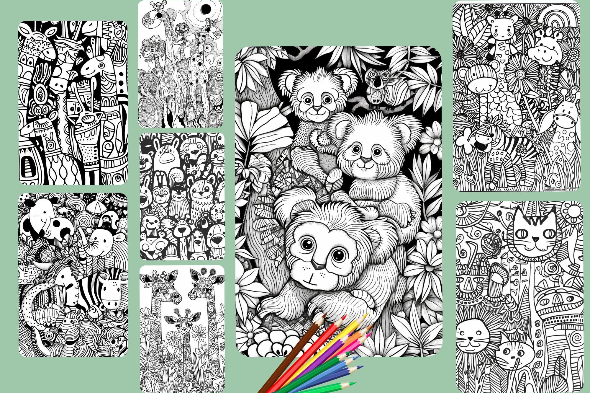 Doodle Animal Family Coloring Book: Grayscale Printable (PDF) - Etsy