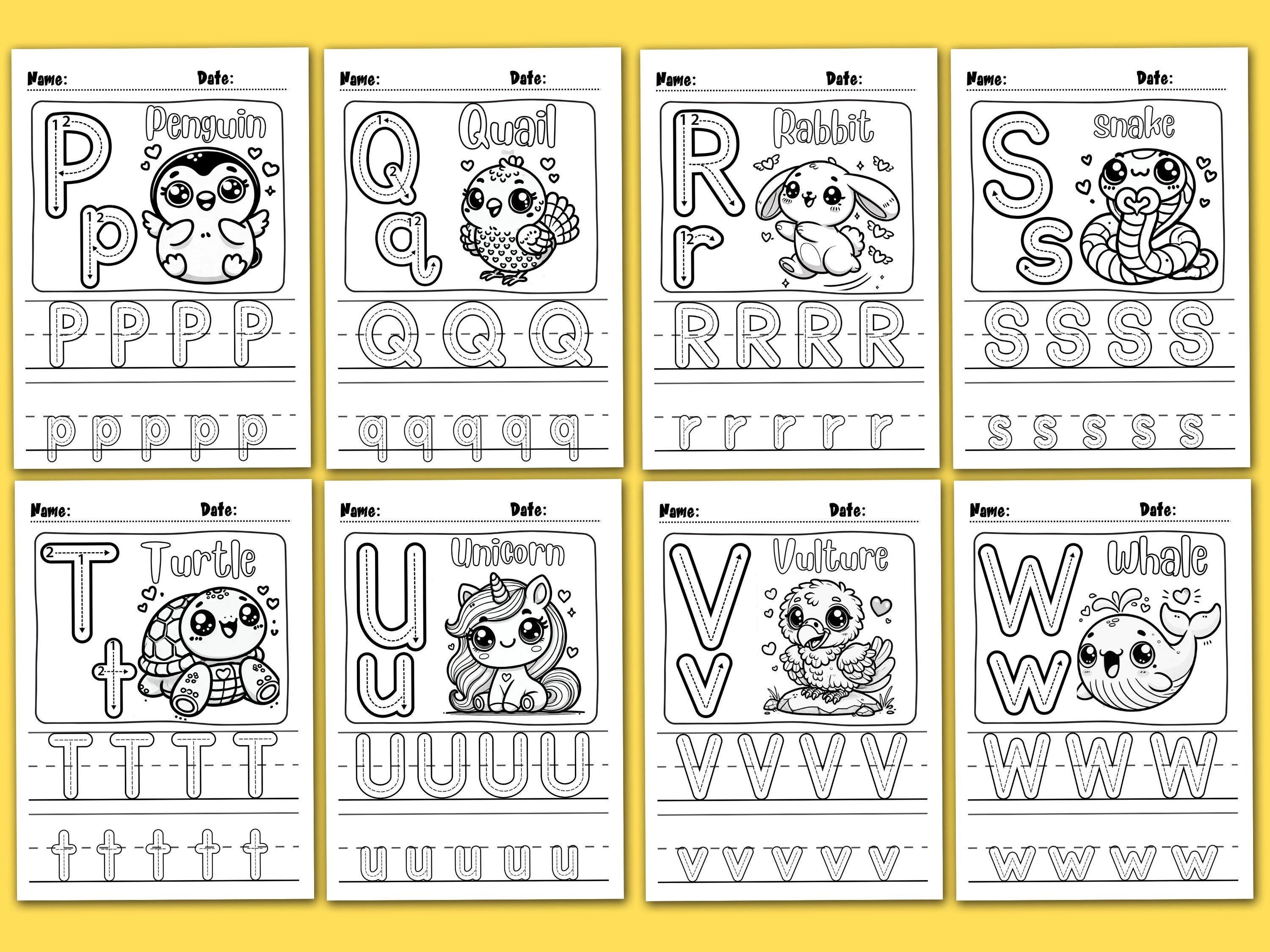 Animal Alphabet Coloring Book, ABC Writing Practice Worksheets, A to Z ...
