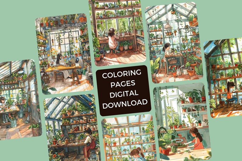 Greenhouse Coloring Book: Cozy Sunlit Indoor Garden (printable PDF) - Etsy