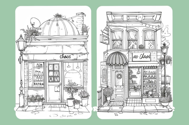 Cozy Storefronts Coloring Book: Grayscale Shophouse Designs (PDF) - Etsy