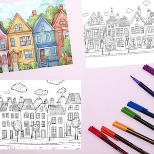 Kawaii Houses Digital Coloring Book, Storefront Coloring Page, Home ...