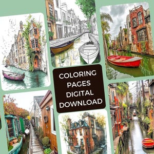 Building by the Canal Coloring Book, Waterfront House, House Coloring ...