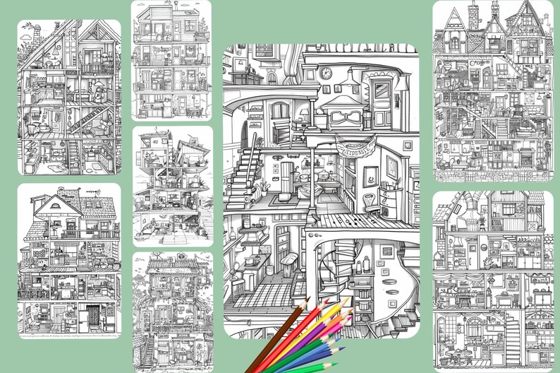House With Multiple Floors Coloring Book: Architect Interior Design ...