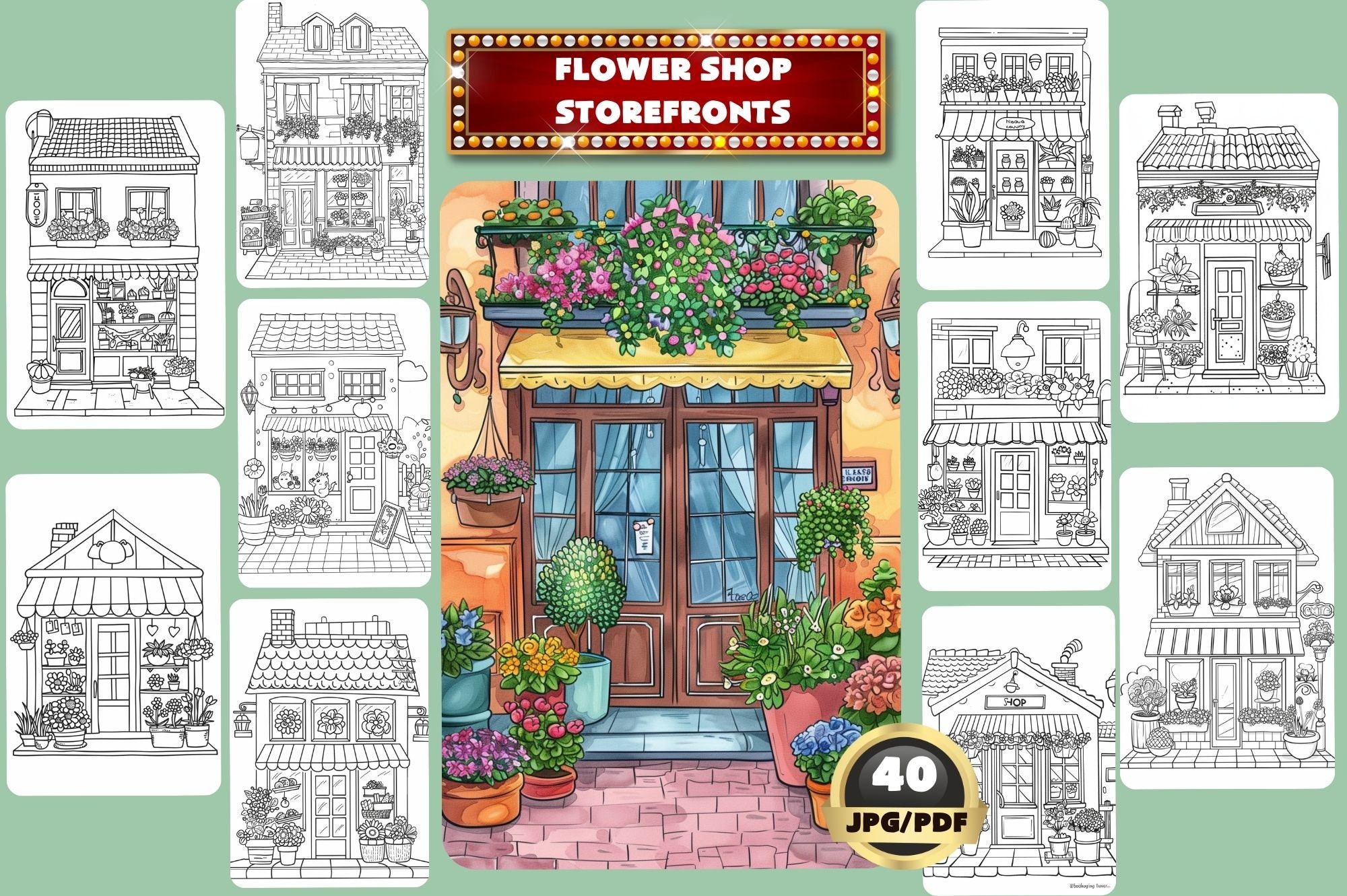 Flower Shop Coloring Book: Storefront Architect Designs (printable PDF ...