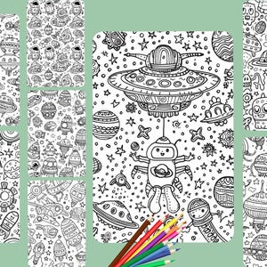 Spaceship and Alien Coloring Book, Doodle Coloring, Relaxing and ...