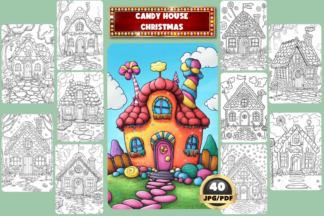 Candy House Christmas Coloring Book, Christmas Art (printable PDF) - Etsy