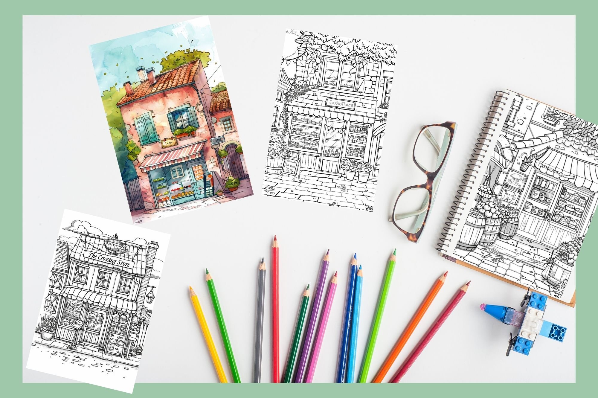 Quaint Grocery Store Coloring Book: Architect Grayscale (printable PDF ...