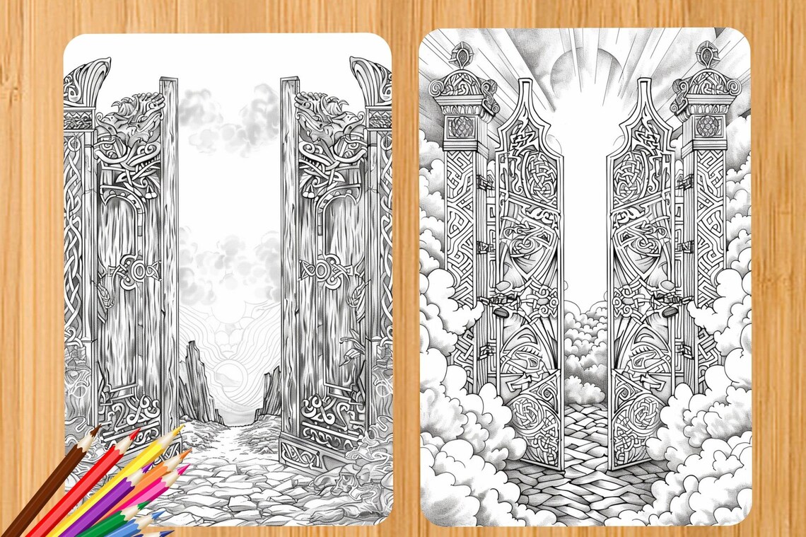 Door to Heaven Coloring Book, Heaven Gate Coloring, Fantasy Coloring ...