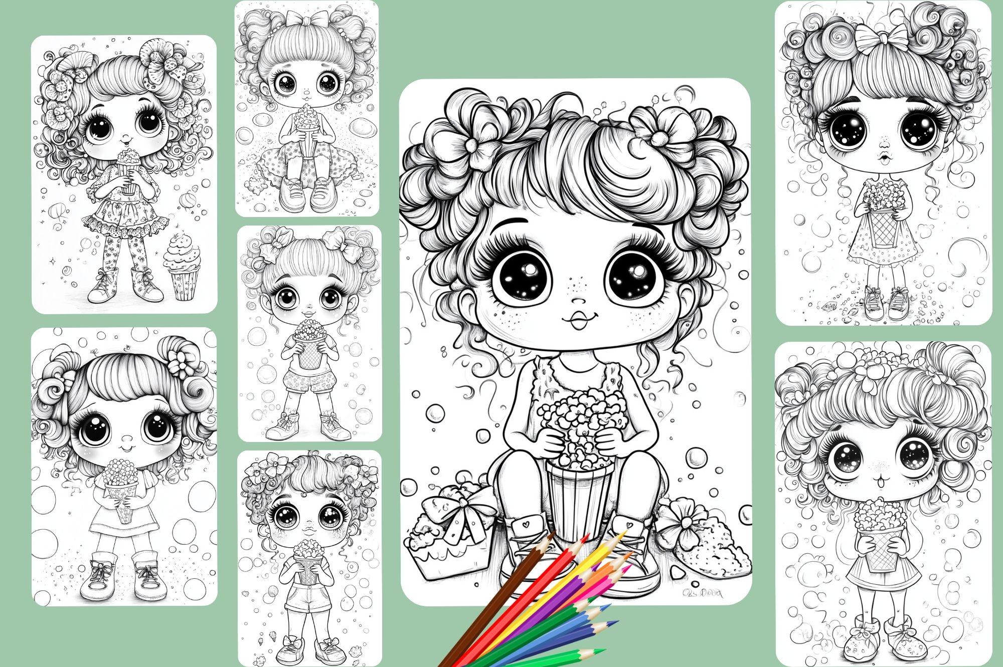 Chibi Girl Eats Popcorn Coloring Book: Kawaii Kids Printable (PDF) - Etsy