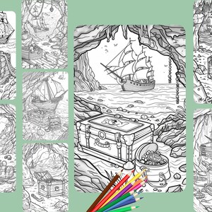 Treasure Hunting Pirate Ships Digital Coloring Book, Pirate Ships ...