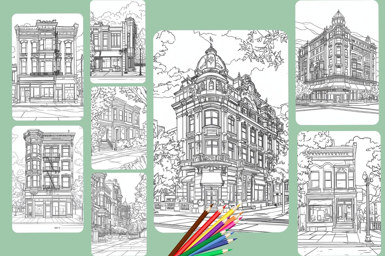 Reno Historic Buildings Coloring Book: Grayscale Old Architecture ...