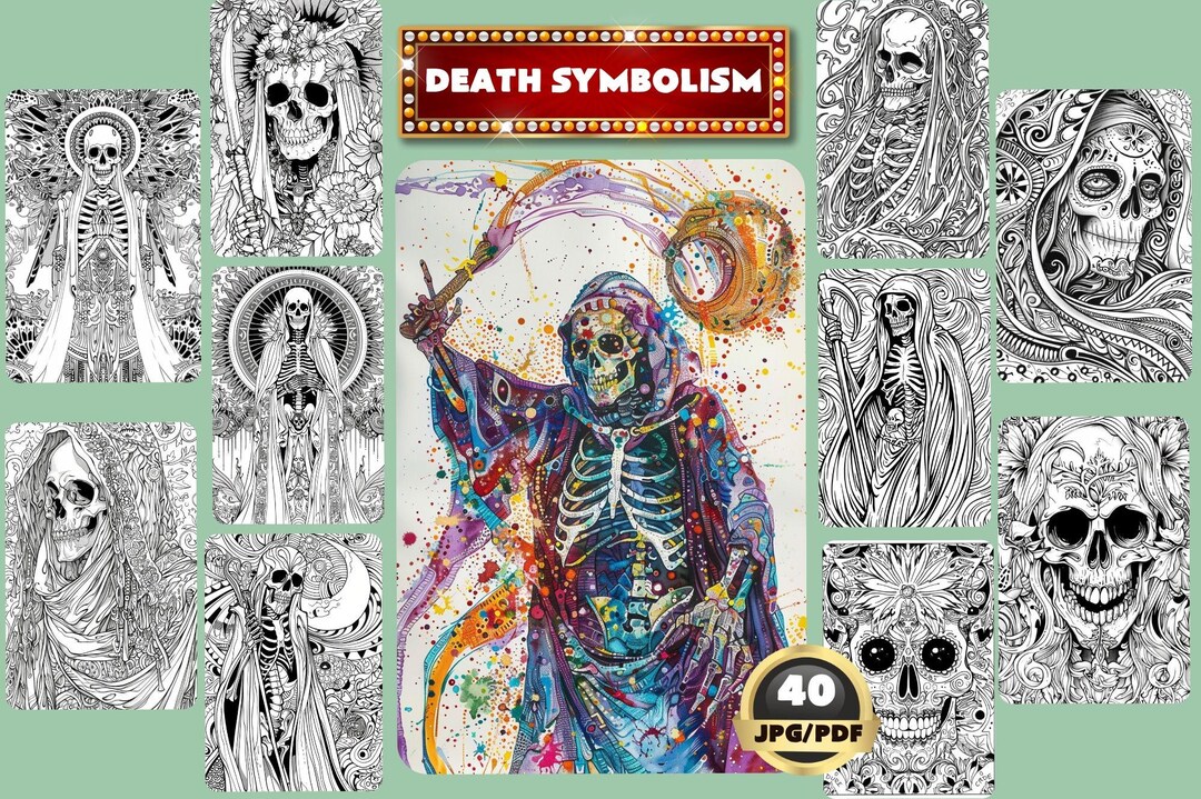 Death Symbolism Digital Coloring Book, Halloween Coloring, Horror ...