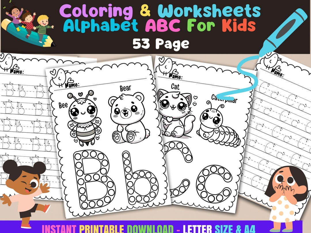 Alphabet ABC Dot Worksheets Coloring Book, Dot A-Z Coloring, ABC Dot ...