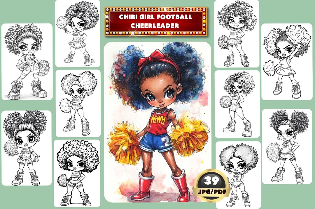 Chibi Girl Football Cheerleader Coloring Book, Cheerleader Girl ...