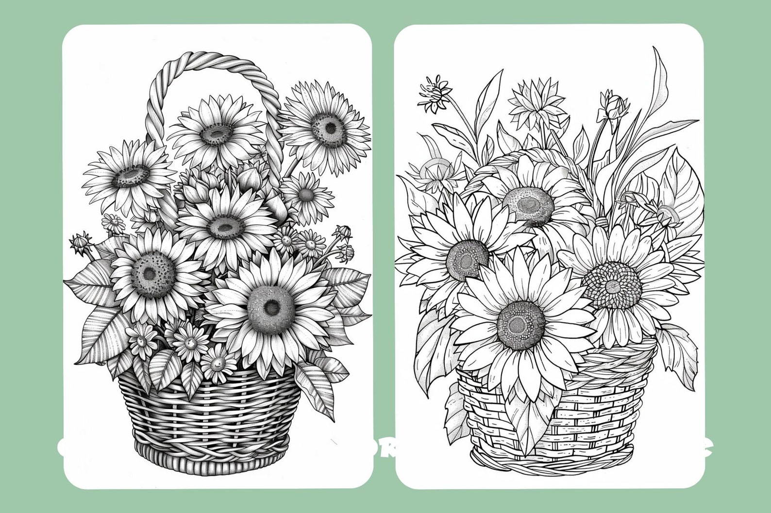 Sunflower Basket Coloring Book: Grayscale Therapy Art (printable PDF ...