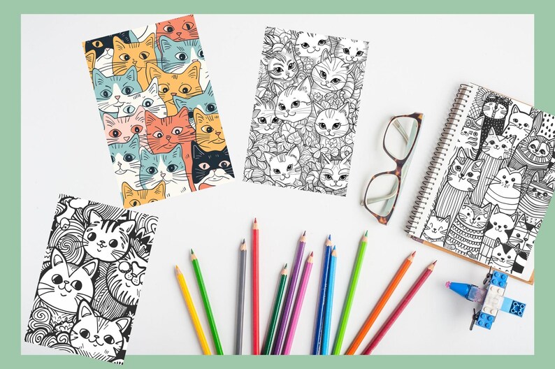 Kawaii Cute Cats Doodle Coloring Book, Cats Doodle, Relaxing and ...