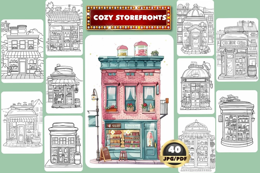 Cozy Storefronts Coloring Book: Grayscale Shophouse Designs (PDF) - Etsy