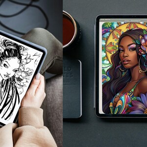 Floral Long Hair African Girl Digital Coloring Book, Fantasy African ...