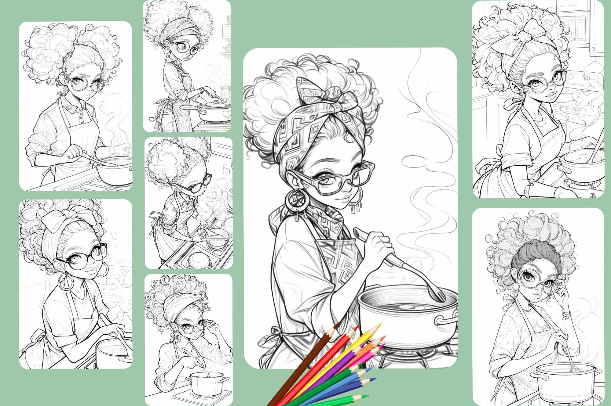 Chibi Girls Cooking Coloring Book, Girl in Kitchen, Anime Chibi Girl ...