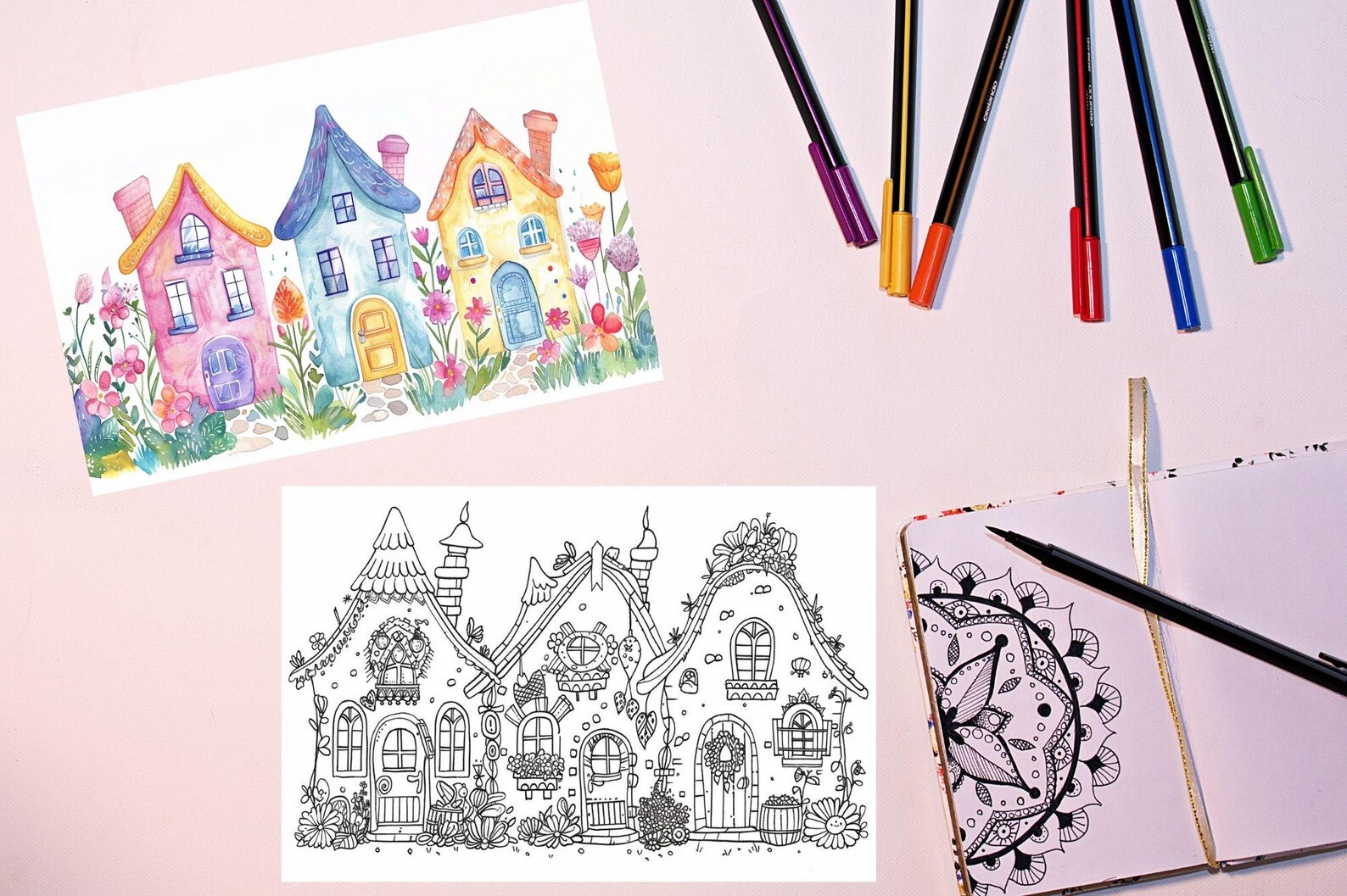 Kawaii Mini Houses Frontside Colorıng Book, Cartoon House, Digital ...