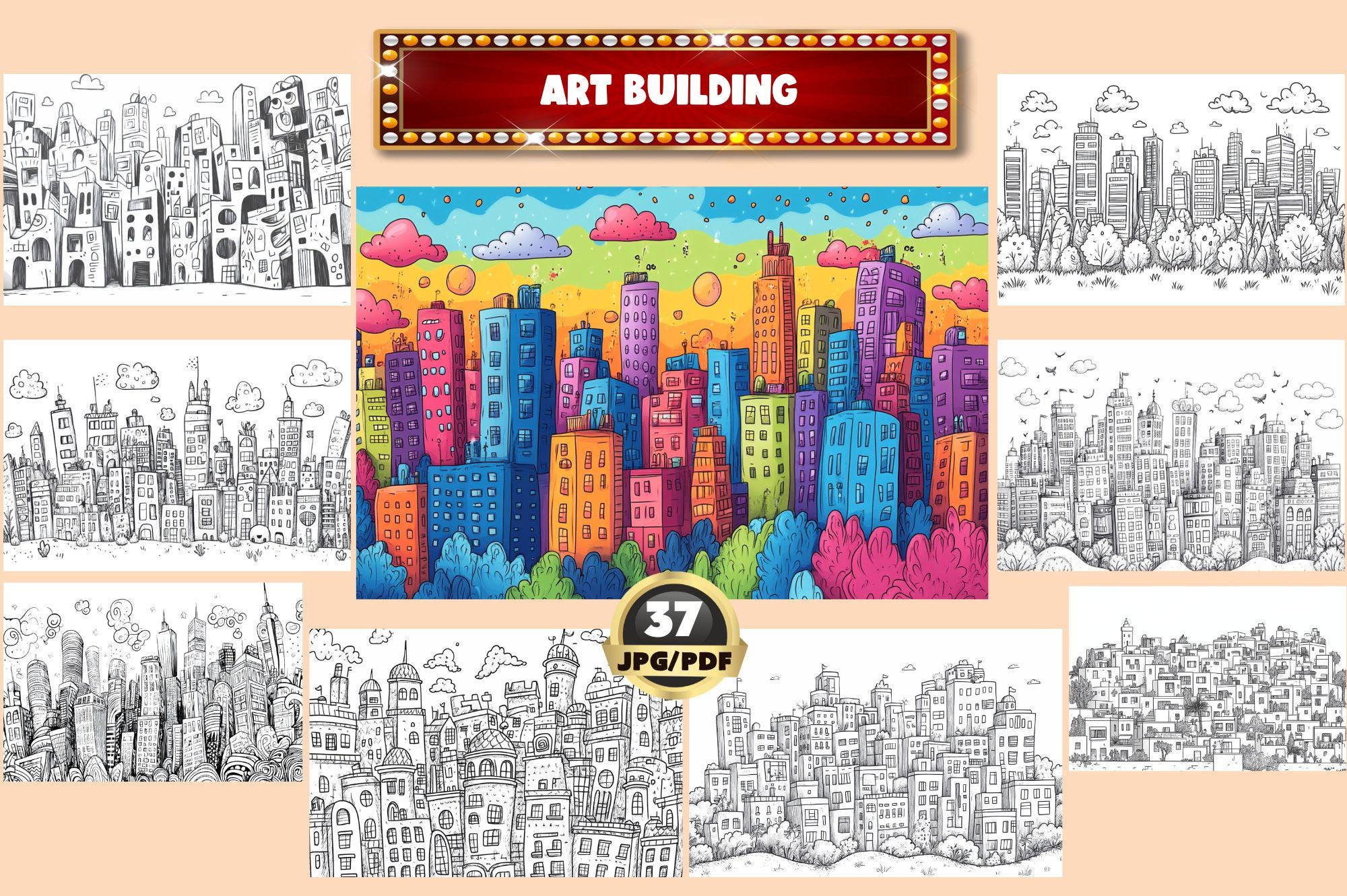 Art Building Coloring Book, City Buildings Coloring, Fantasy City ...