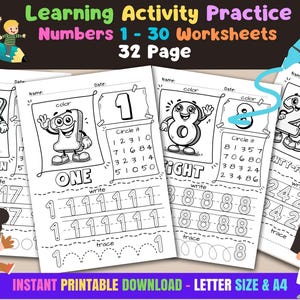 Numbers 1 to 30 Coloring Worksheets for Kids, Fun & Educational Number ...