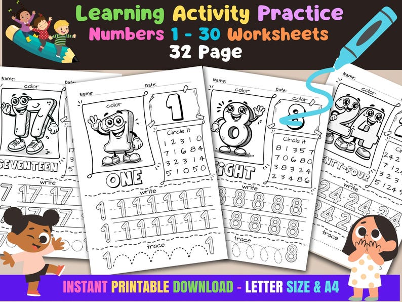 Numbers 1 to 30 Coloring Worksheets for Kids, Fun & Educational Number ...
