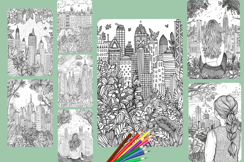 City View Panorama Coloring Book, High Building, Landscape Coloring ...