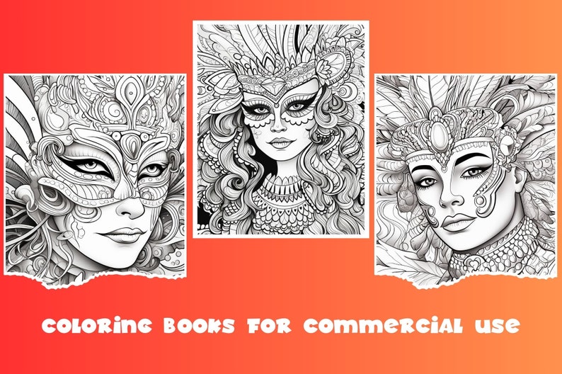 Masquerade Girls Digital Coloring Book, Carnival Girl Coloring, Women ...