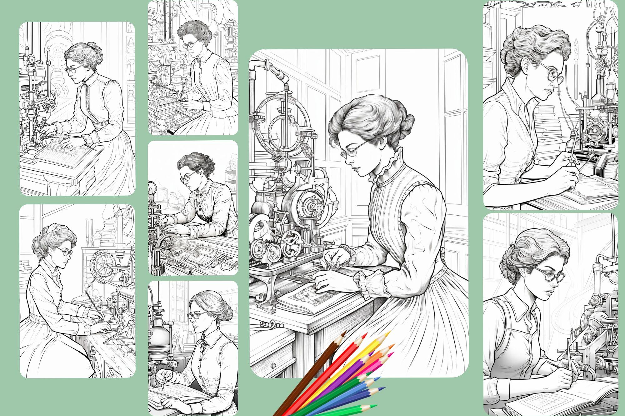 Mechanic Woman Digital Coloring Page, Beautiful Working Woman Coloring ...