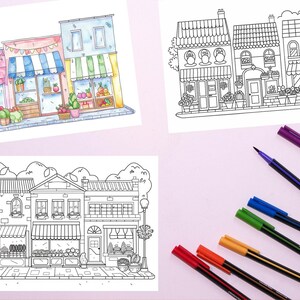 Vegetables Shop Frontside Coloring Book, Houses Coloring, Digital ...