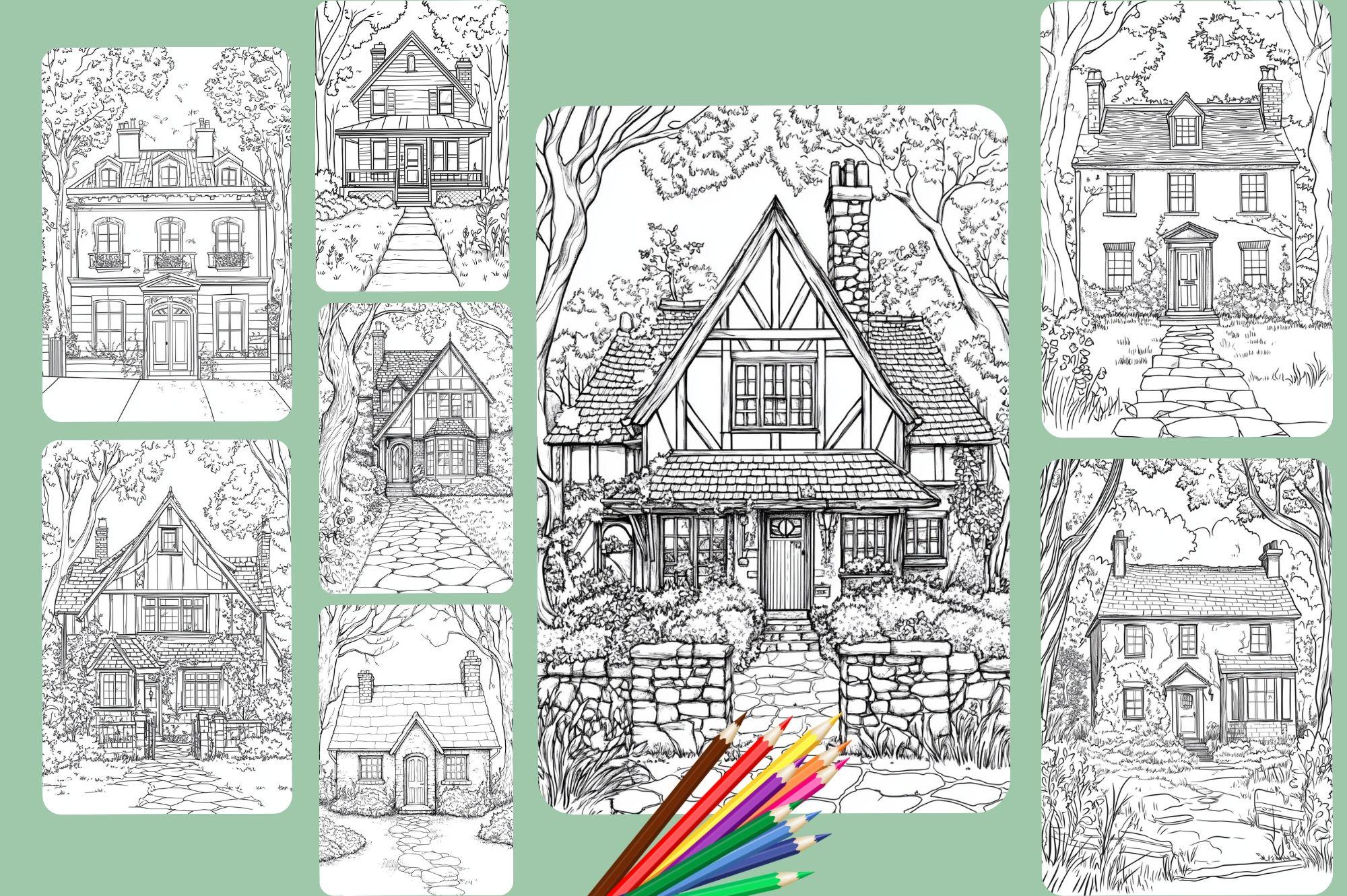 English Country House Digital Coloring Book, English Style House ...