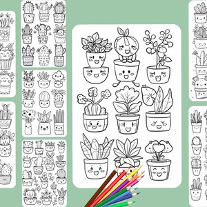 Tiny Plants and Blooms in Pots Coloring Book, Plants Doodle Coloring ...