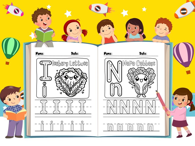 Vegetable Alphabet Coloring Pages: A-Z Practice Writing (printable PDF ...