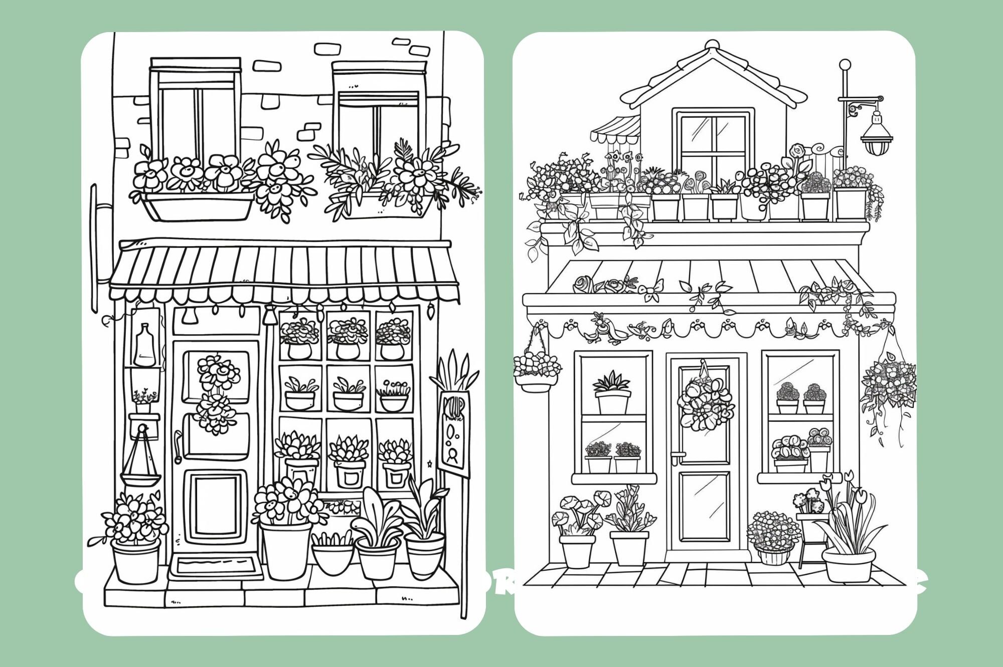 Flower Shop Coloring Book: Storefront Architect Designs (printable PDF ...