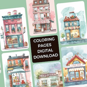 Cozy Storefronts Coloring Book: Grayscale Shophouse Designs (PDF) - Etsy