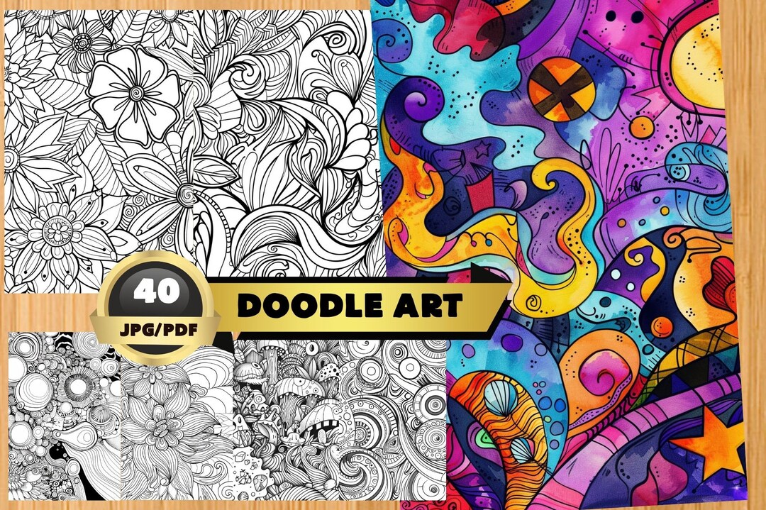 Doodle Art Coloring Book, Therapy Coloring, Instant Download, Floral ...